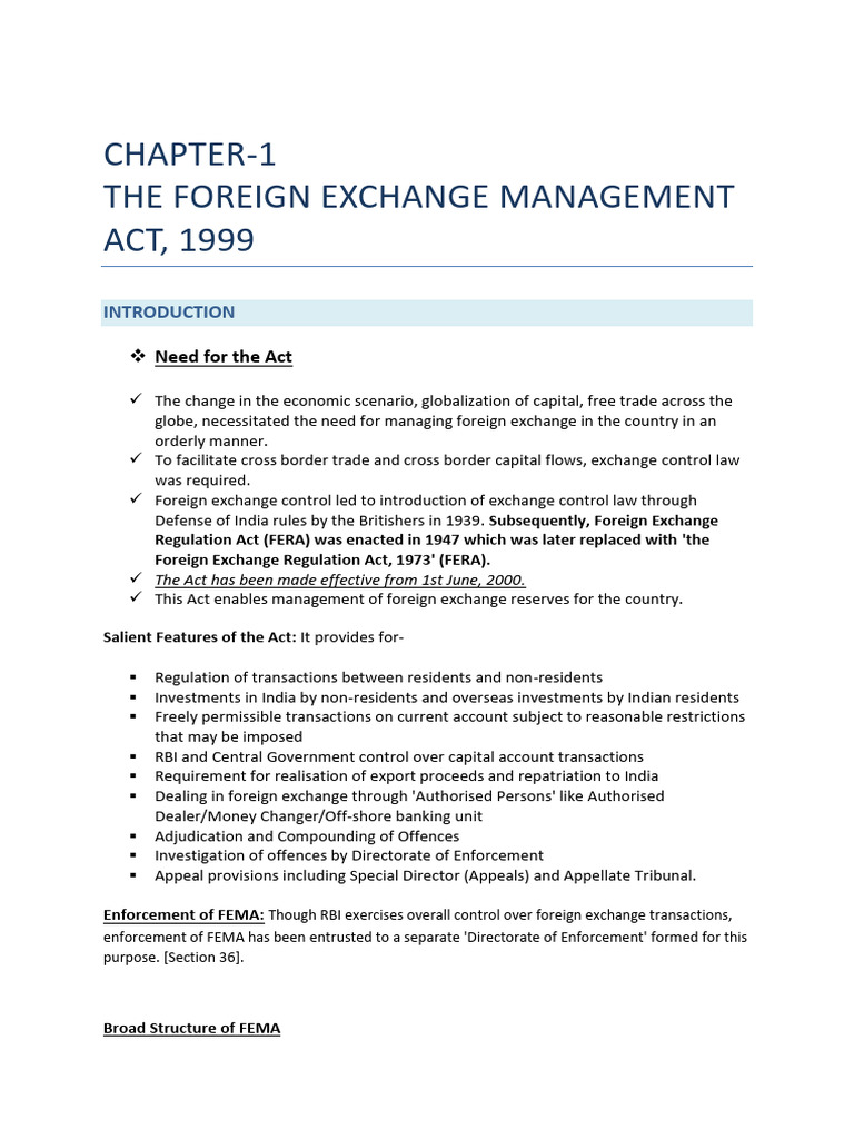 FEMA Theory Notes | PDF | Banks | Reserve Bank Of India