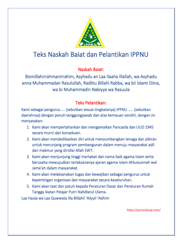 Teks Naskah Baiat Dan Pelantikan IPPNU | PDF