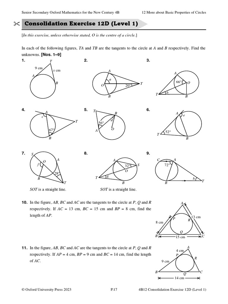 Circle Properties Exercises 12D | PDF | Euclidean Geometry | Pi