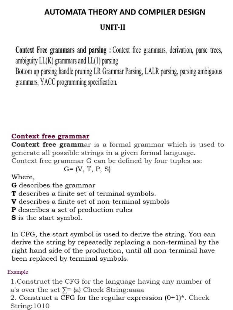 Atcd Unit 2 Pdf Parsing Formalism Deductive