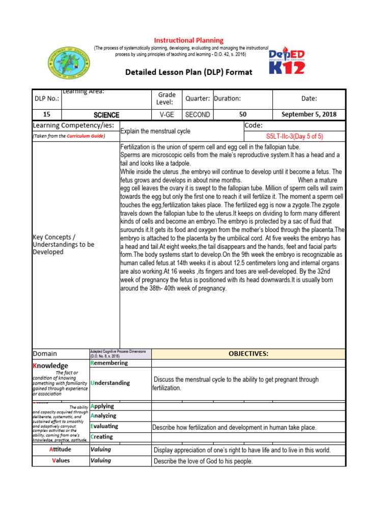 Detailed Lesson Plan (DLP) Format: Instructional Planning | PDF ...