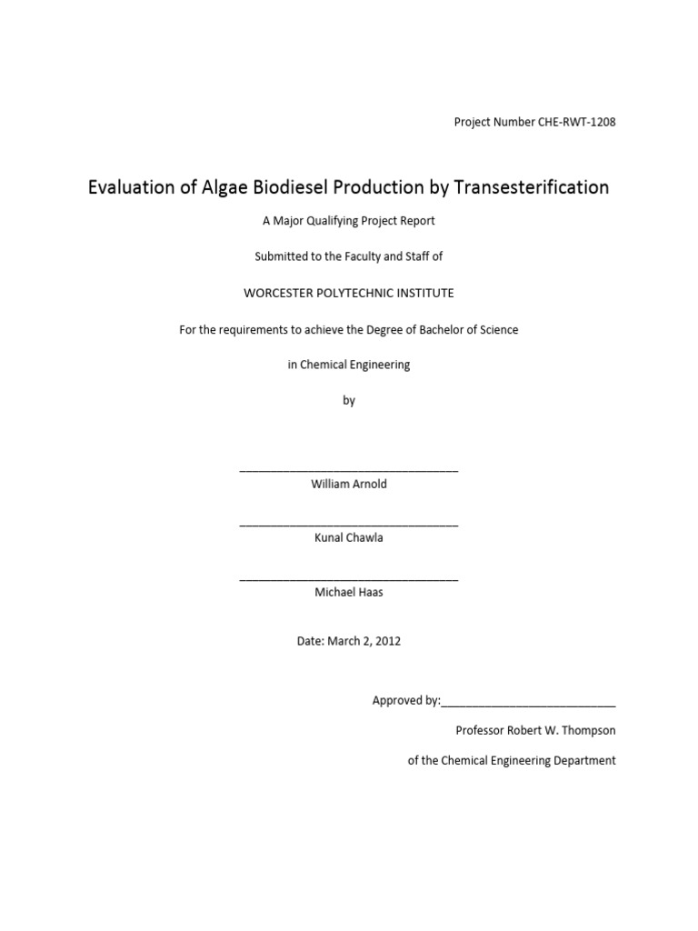 Evaluation of Algae Biodiesel Production by Transesterification | PDF ...