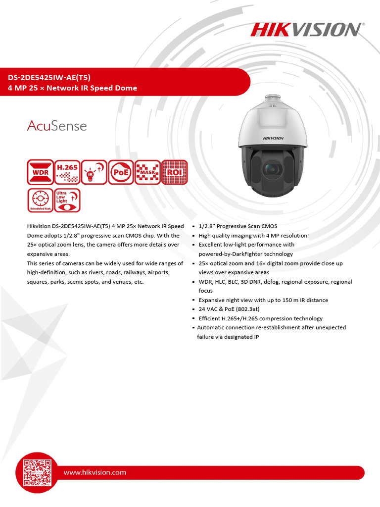 Datasheet of DS 2DE5425IW AET5 | PDF | Camera | Pixel