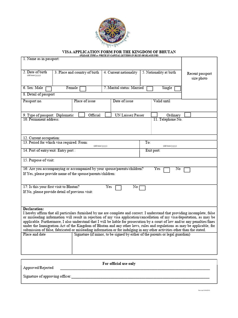 Bhutan Visa Form Instructions | PDF | Travel Visa | Passport