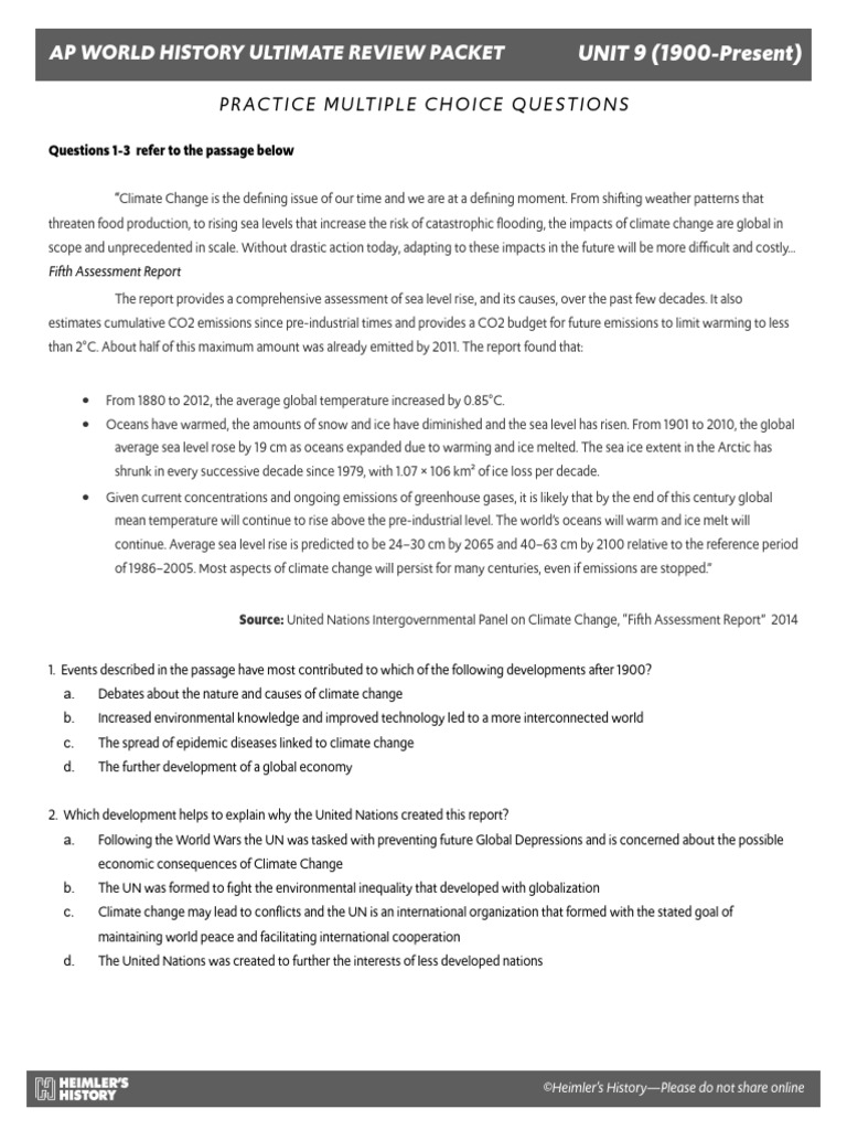 Unit 9 Multiple Choice Questions | PDF | Climate Change | Sea Level Rise