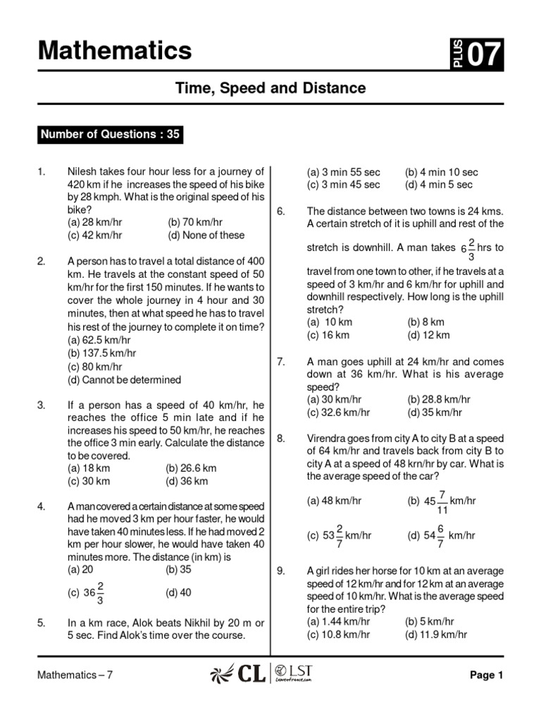 Time, Speed and Distance (Part-1) | PDF | Speed | Velocity
