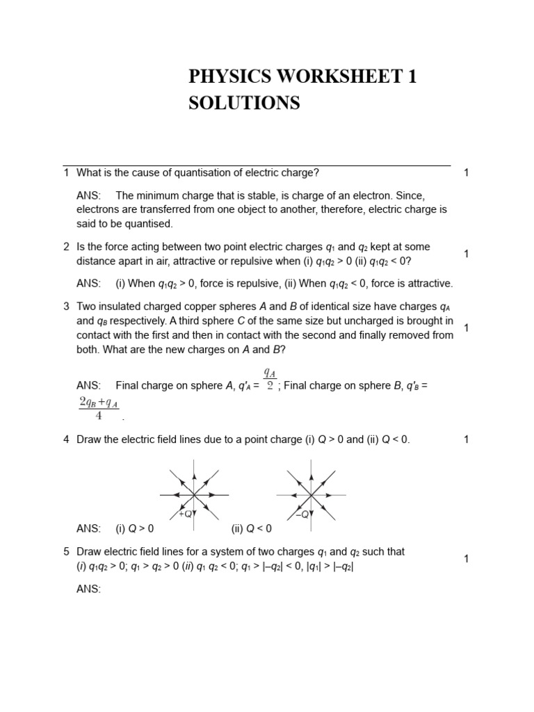 Worksheet 1 Solutions | PDF | Force | Electric Field