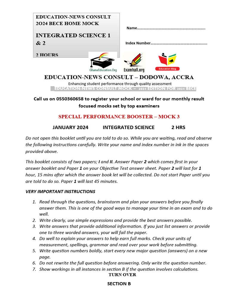 2024 BECE Integrated Science Mock Exam | PDF | Mixture | Soil
