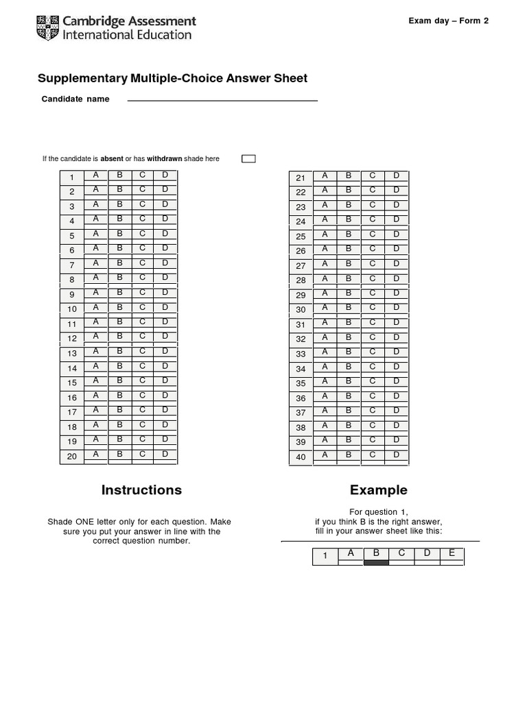Exam Day Multiple-Choice Answer Sheet | PDF