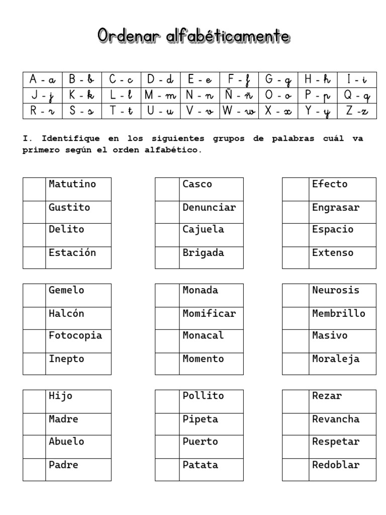Orden Alfabético: Palabras y Grupos | PDF