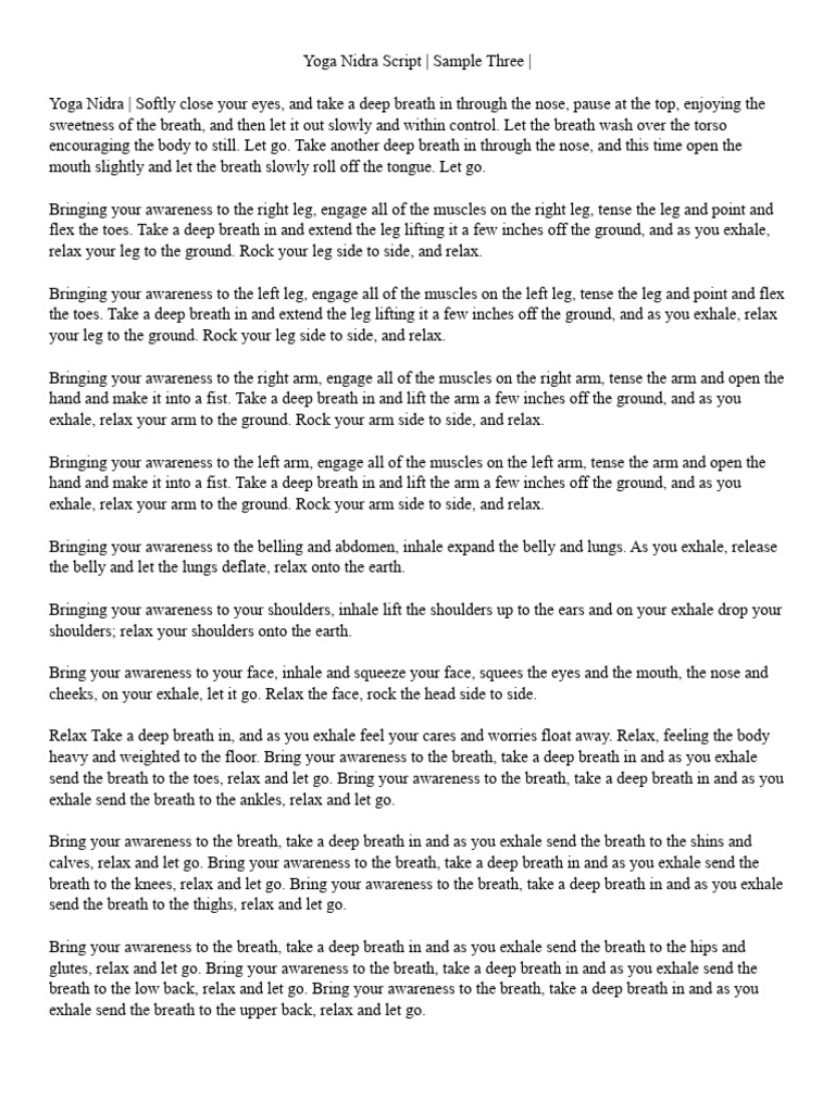 Yoga Nidra Sample Script 3 | PDF | Breathing | Exhalation