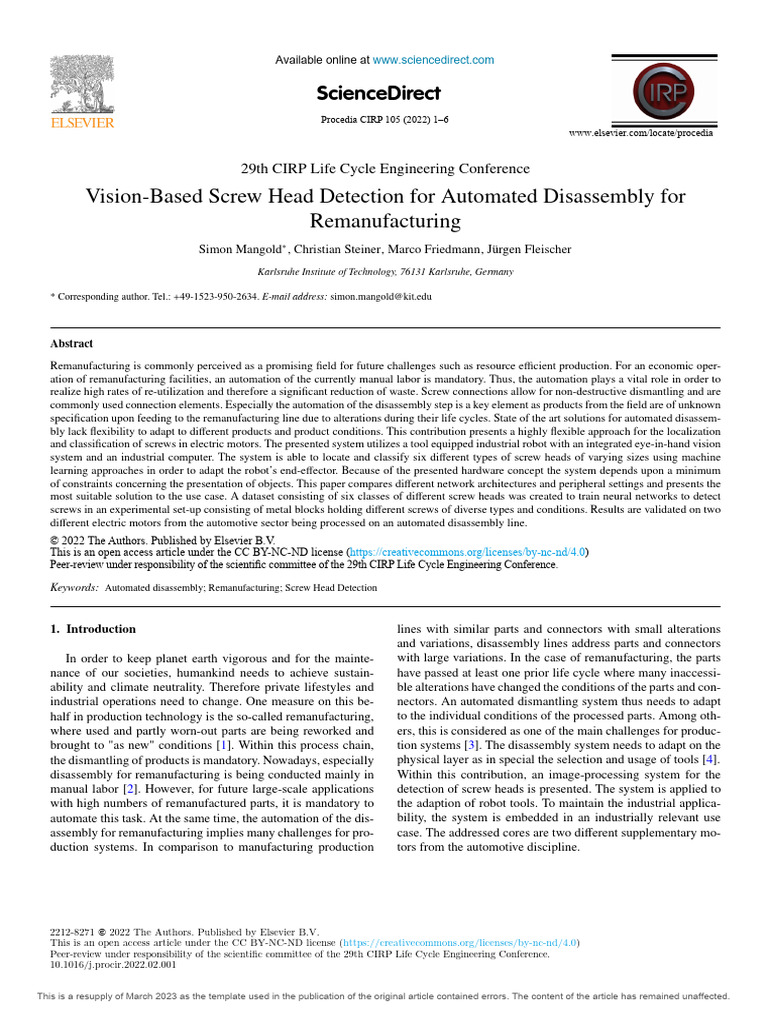 Vision-Based Screw Detection for Remanufacturing | PDF | Camera ...