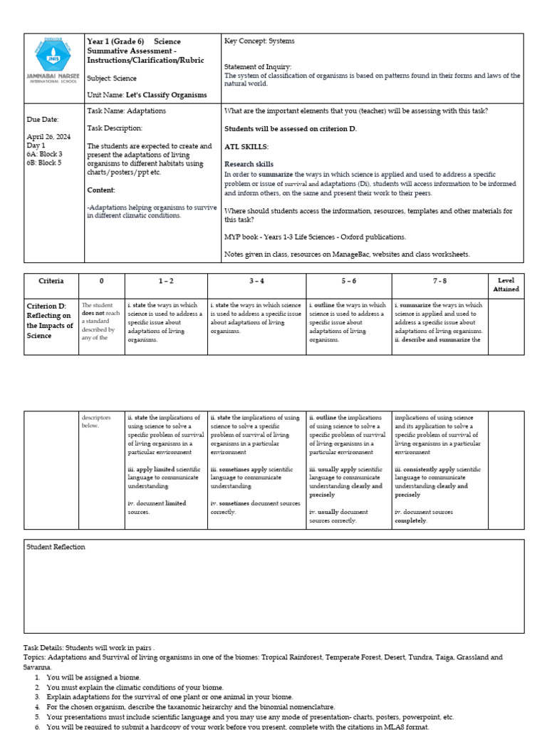 G6 Adaptations Tasksheet | PDF | Science | Natural Environment