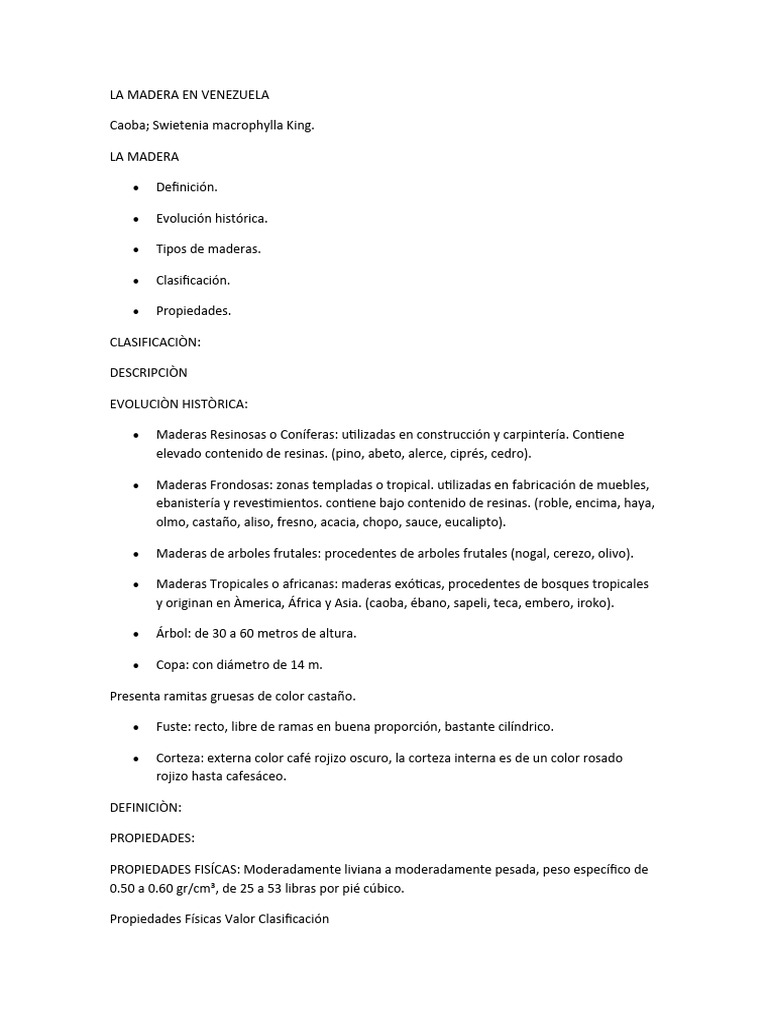 Tipos y Propiedades de Madera en Venezuela | PDF | Plantas