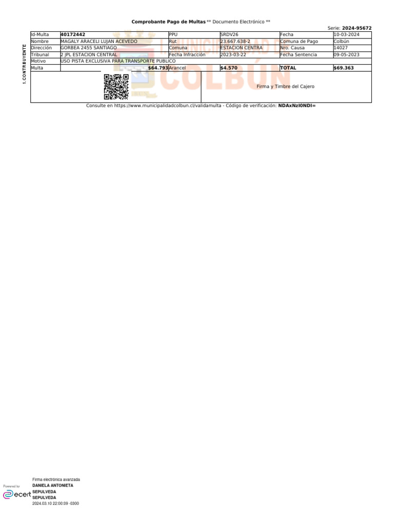 Comprobante de Pago de Multa | PDF