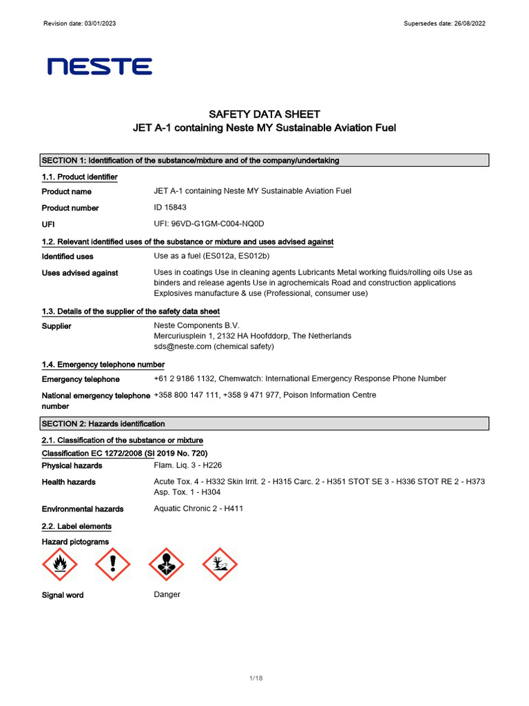 JET A-1 with Neste MY SAF Safety Data | PDF | Sewage Treatment | Sewage
