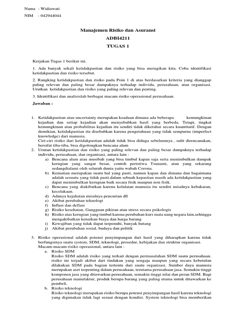 Tugas1 Adbi4211 Widiawati 042944044 | PDF