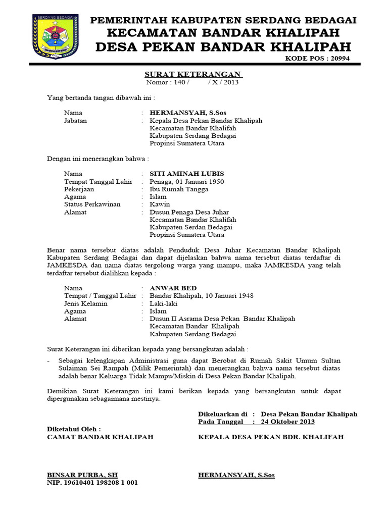 Surat Keterangan Jamkesda | PDF