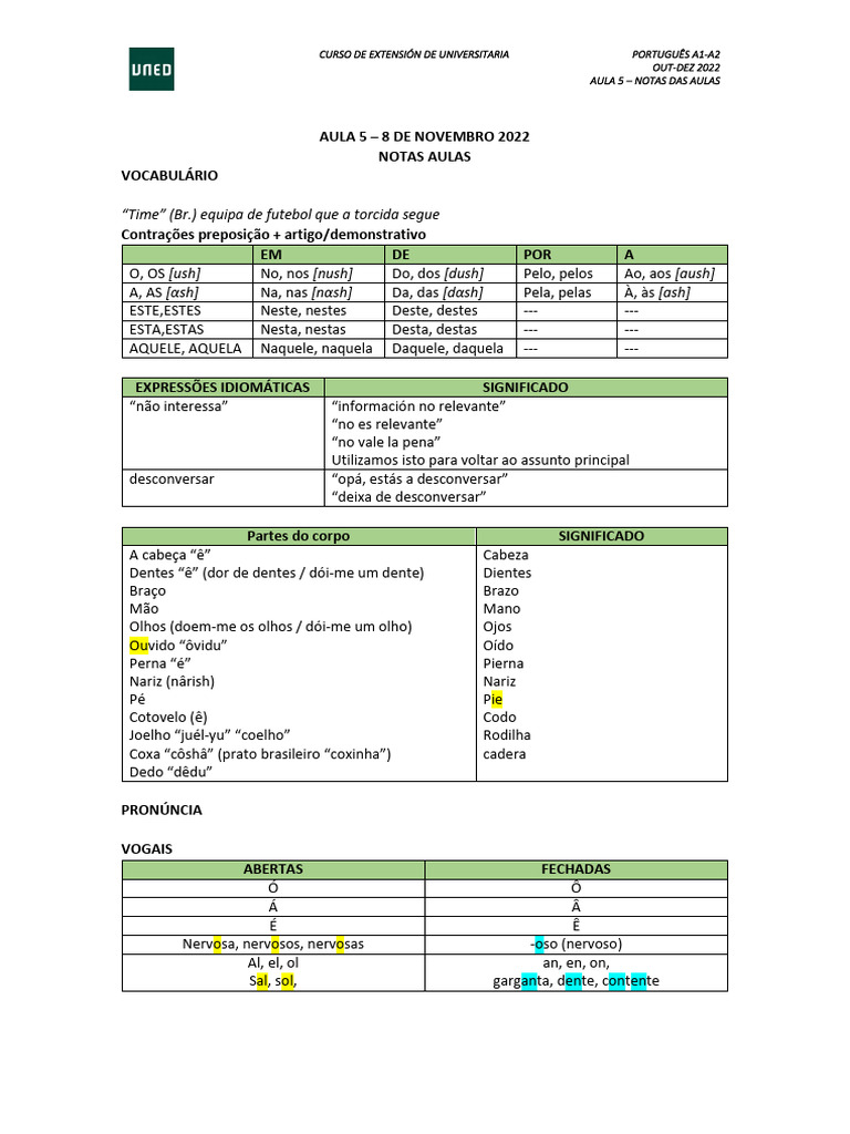 UNED A1-A2 AULA 5 - NOTAS AULAS (1) | PDF | Linguística | Idiomas
