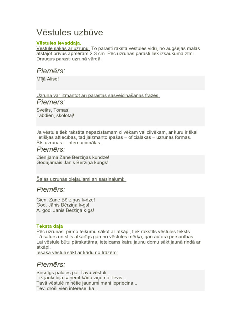 Vēstules Uzbūve | PDF