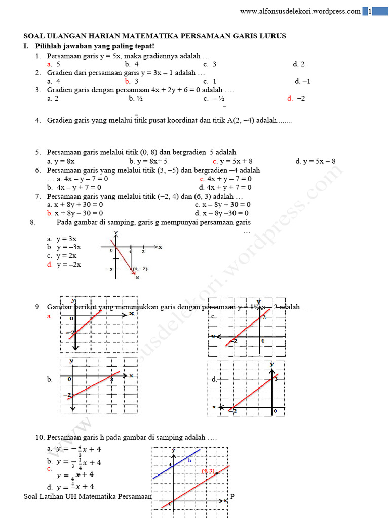 Soal Latihan Uh Matematika Persamaan Garis Lurus Kelas 8 SMP | PDF Soal Latihan Uh Matematika Persamaan Garis Lurus Kelas 8 SMP | PDF
