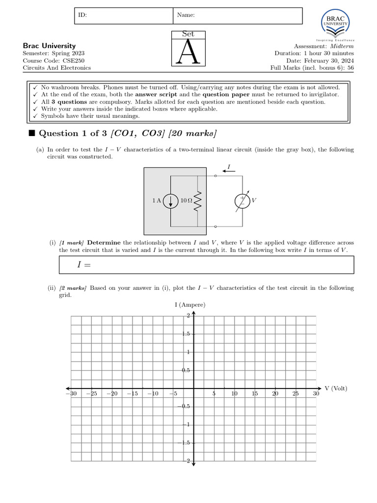 CSE250 Mid Spring 23 Set A | PDF | Electronic Circuits | Computer Engineering