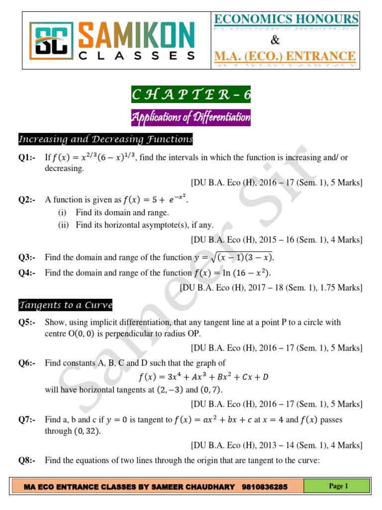 Chapter - 6 Applications of Differentiation - 22776028 | PDF | Demand | Price Elasticity Of Demand