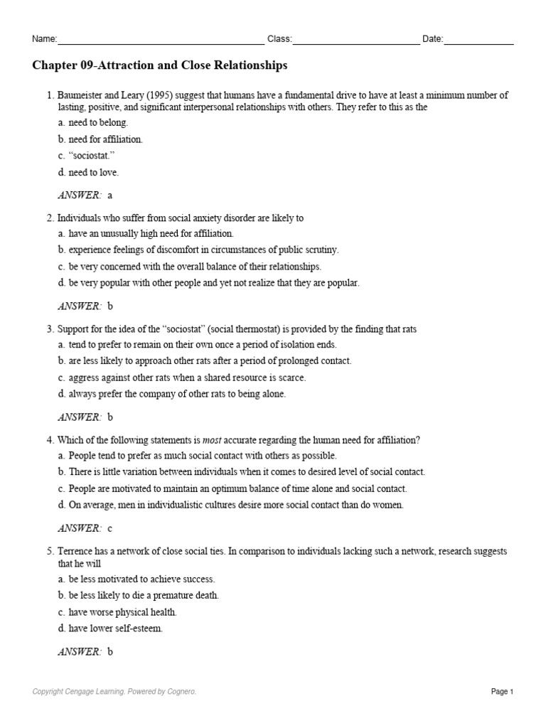 Chapter 09 Attraction and Close Relationships | PDF | Physical ...