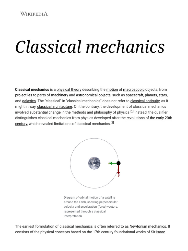 Classical Mechanics - Wikipedia | PDF | Classical Mechanics | Force