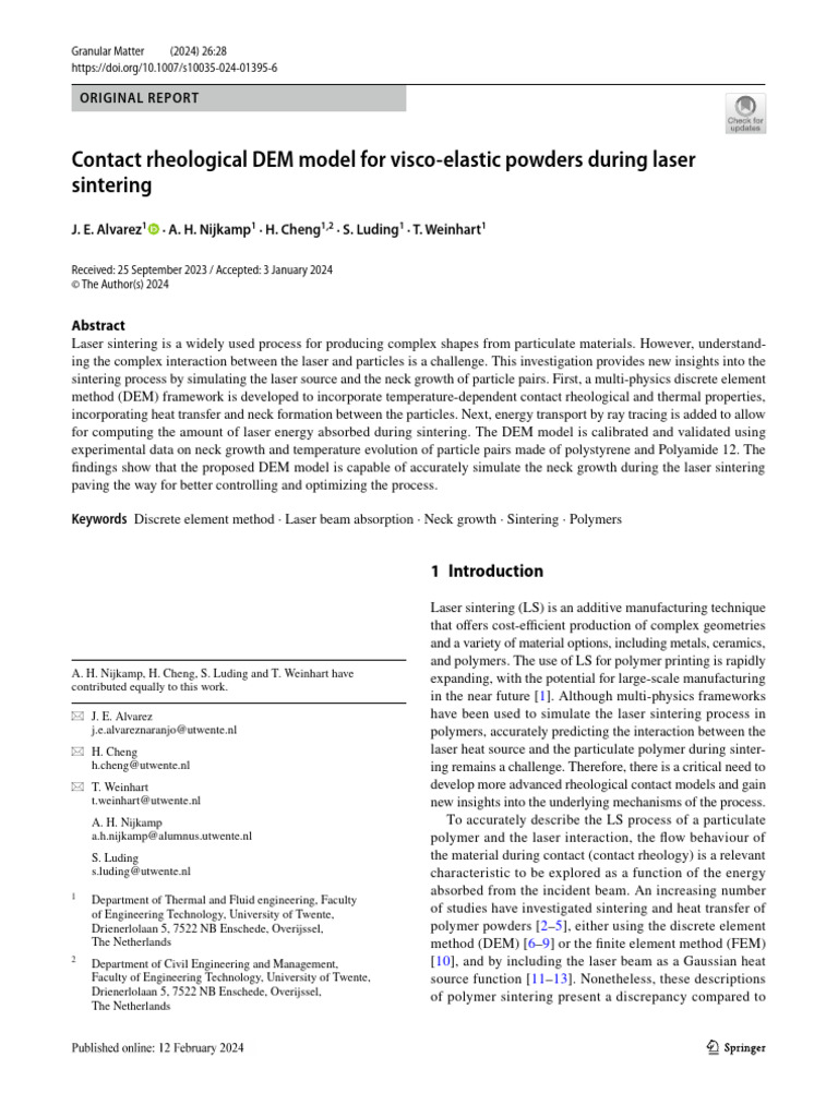 Contact Rheological DEM Model For Visco-Elastic Powders During Laser Sintering | PDF | Sintering ...
