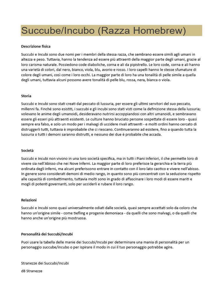 Succubi-Incubi Razza DND | PDF