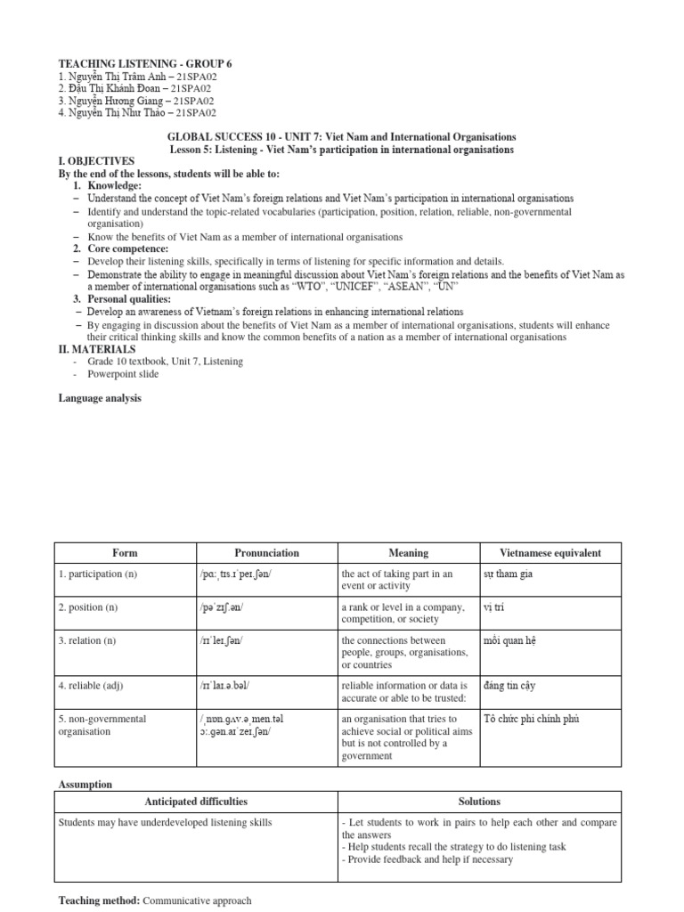 Lesson plan - G6 - print | PDF | Vietnam | Vietnamese People