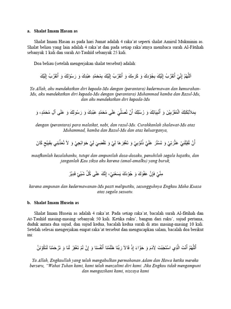 Shalat Imam Hasan As Dan Imam Husein As | PDF