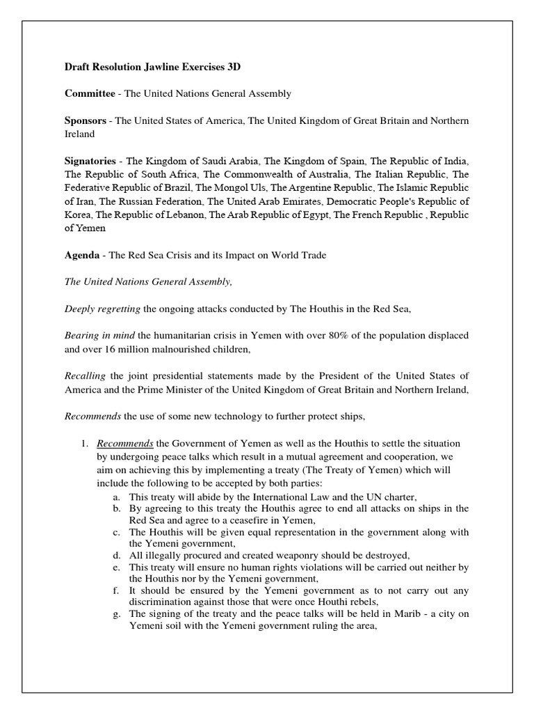 Draft Resolution UNGA | PDF | Yemen | World Politics