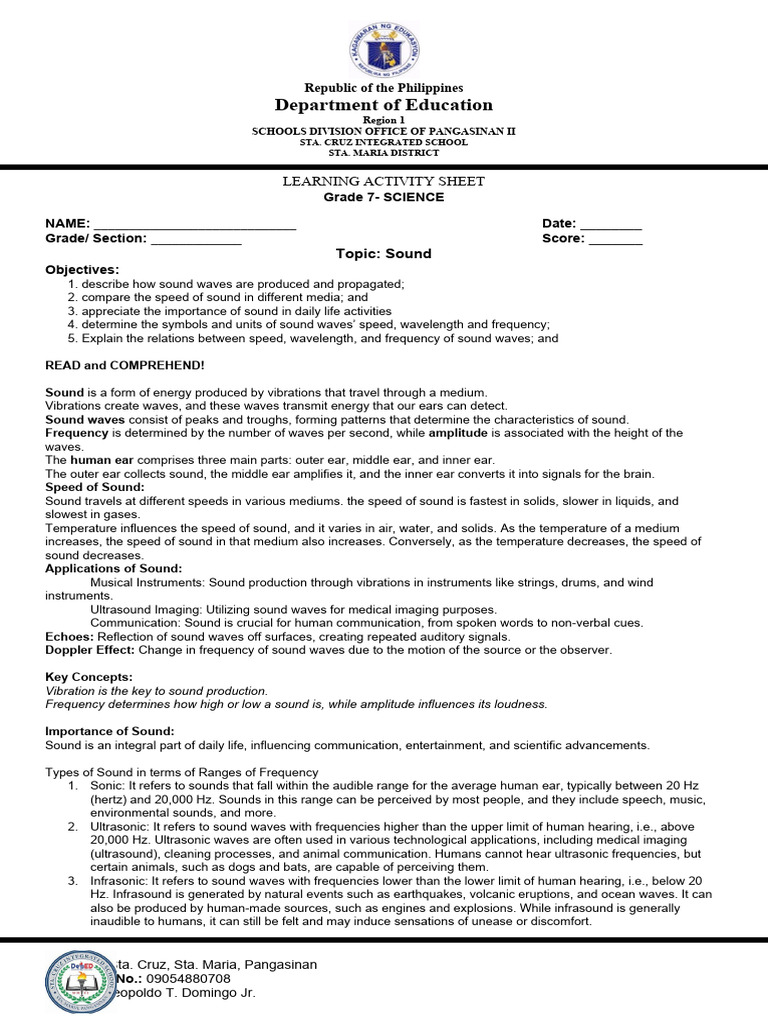 Grade 7 - SOUND & LIGHT | Download Free PDF | Sound | Electromagnetic ...