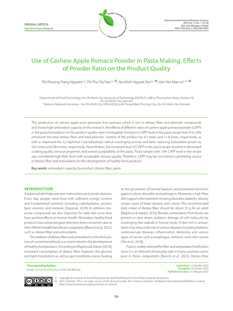 Use of Cashew Apple Pomace Powder I | PDF | Dietary Fiber | Diet ...