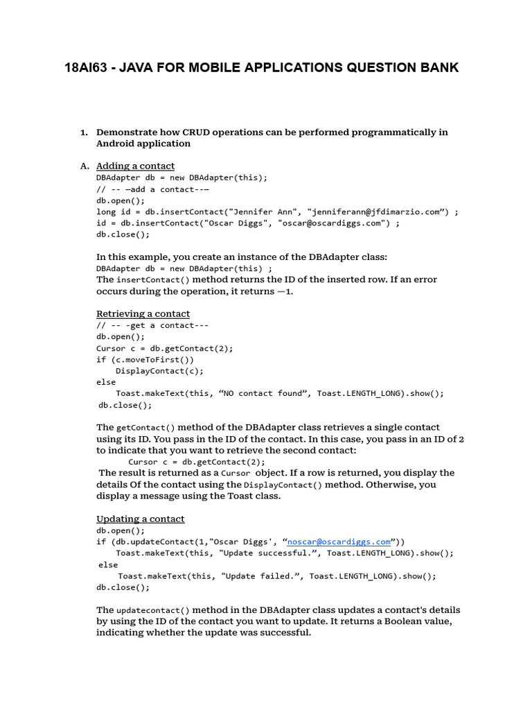 18ai63 - Java For Mobile Applications Question Bank | PDF | Data Type | String (Computer Science)