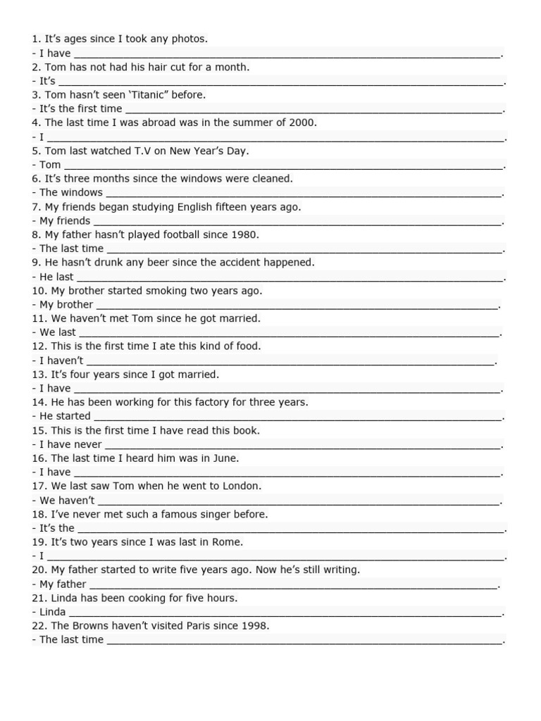 Sentence Transformation Present Perfect Past | PDF