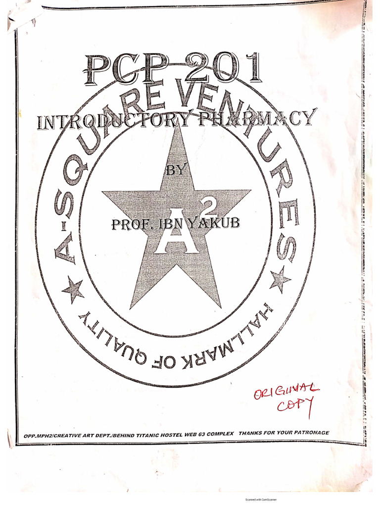 PCP 201 INTRODUCTION TO PHARMACY NOTE I BY PROF by Ibn Sani Elyakub | PDF