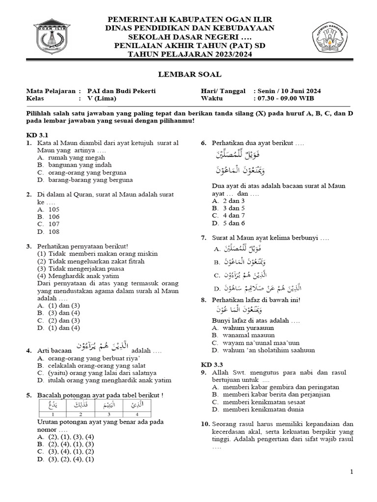 Soal PAT PAI KLS 5 | PDF