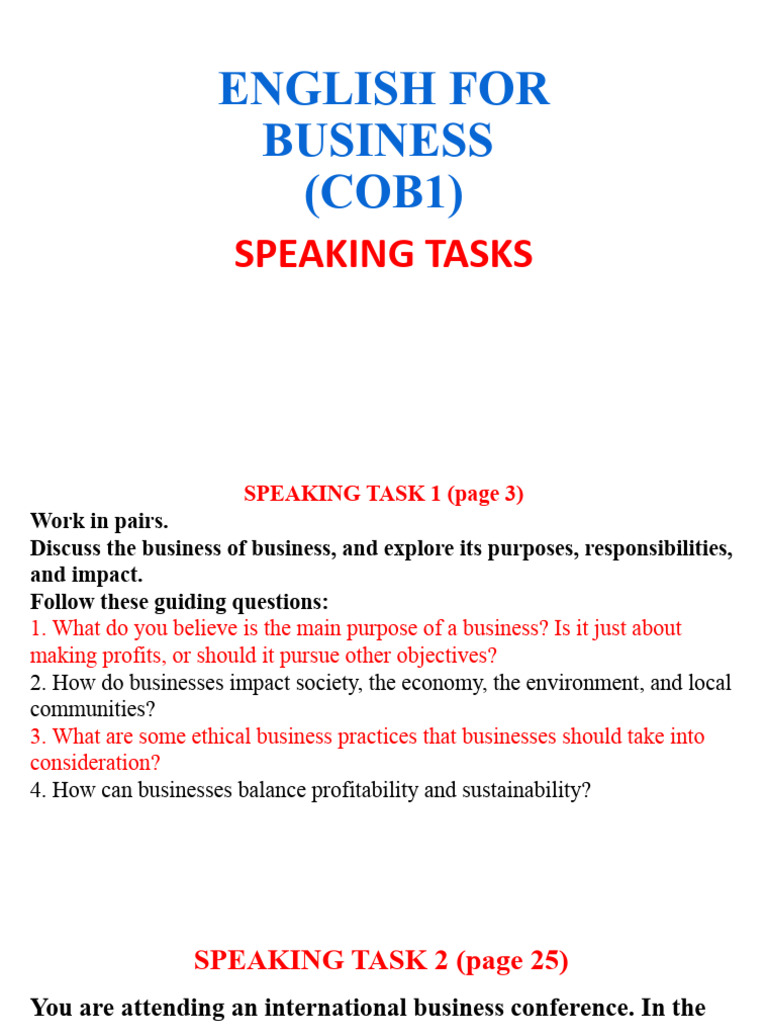 Cob1 - Speaking Tasks | PDF | Goal | Motivation