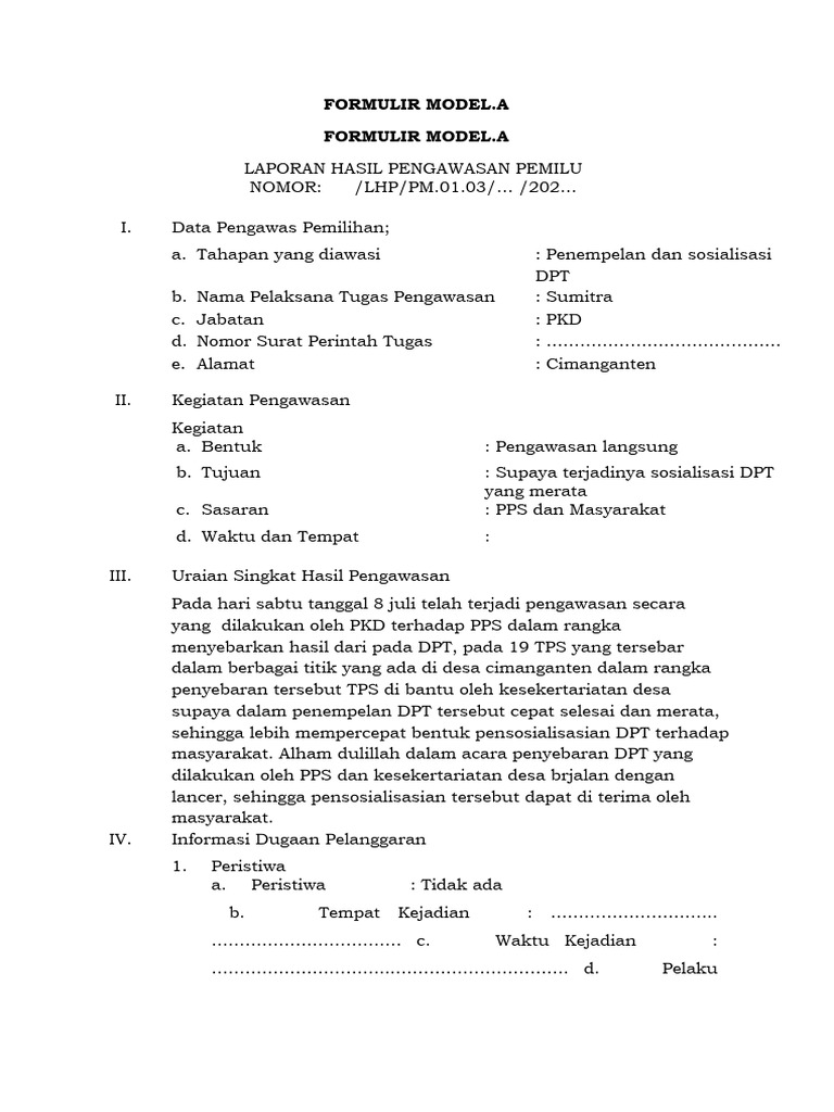 FORMULIR MODEL Sumitra | PDF
