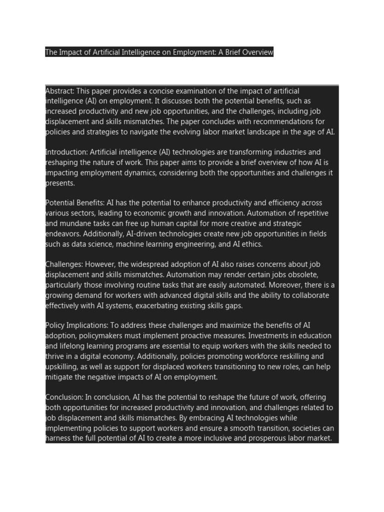 The Impact of Artificial Intelligence on Employment | PDF