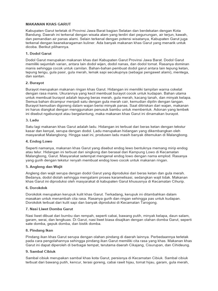 Makanan Khas Garut | PDF