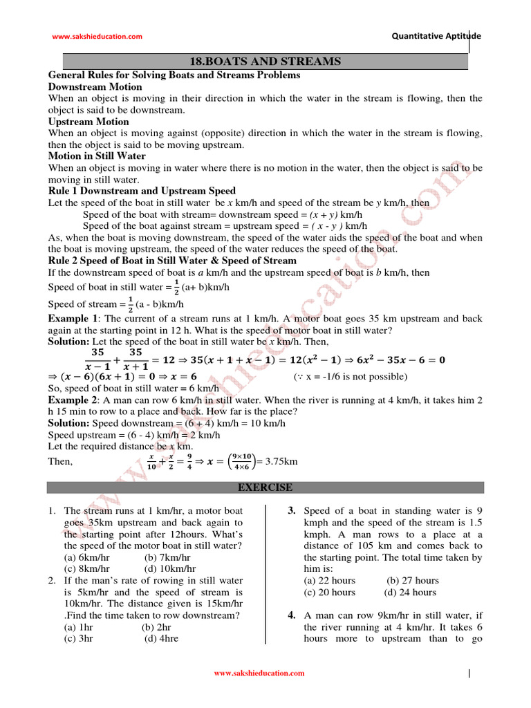 SSC SSC CGL Maths 18 Boats Streams | PDF | Speed | Motion (Physics)