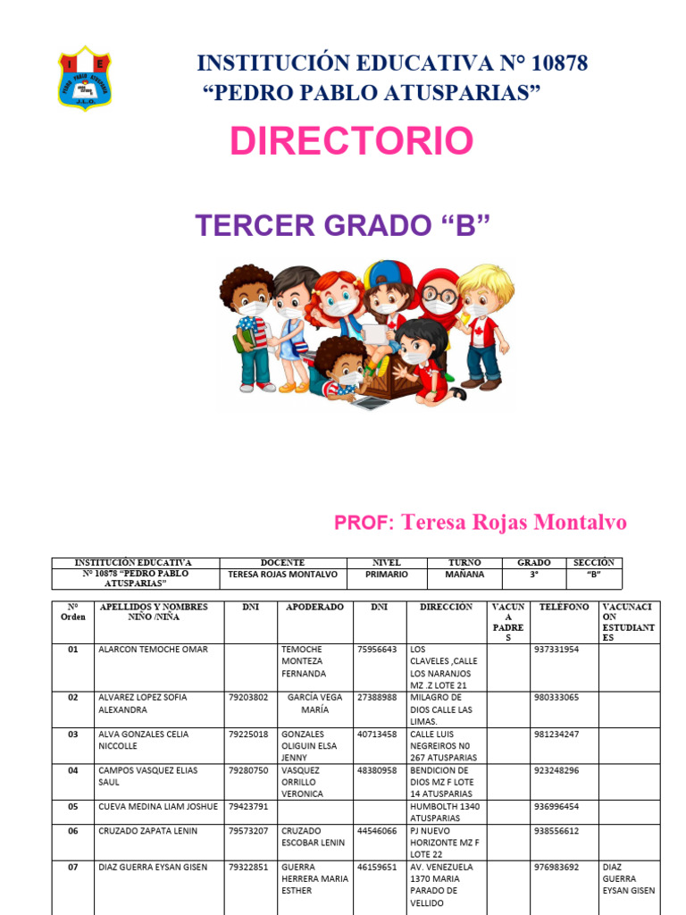 Directorio Estudiantes 3° Grado B | PDF