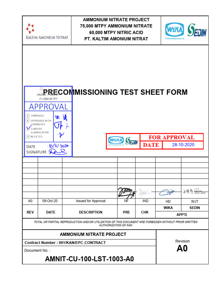 AMNIT-CU-100-LST-1003-A0-Pre-commissioning Test Sheet Form OSBL 1111 ...