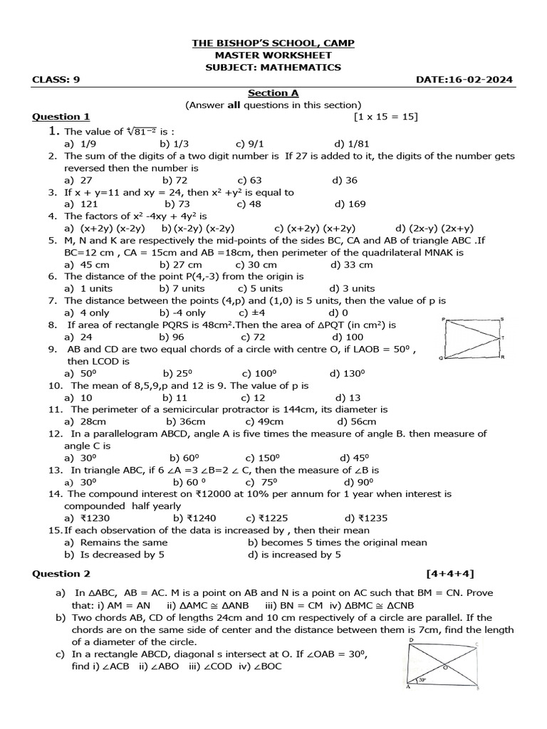 16022024074924master Worksheet Class 9.2024docx | PDF | Area | Rectangle