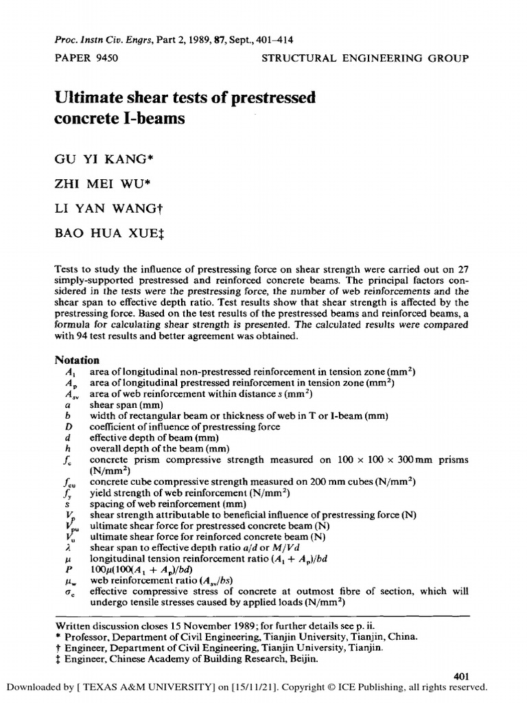 1989-Kang Et. Al. - Ultimate Shear Tests of Prestressed Concrete I ...