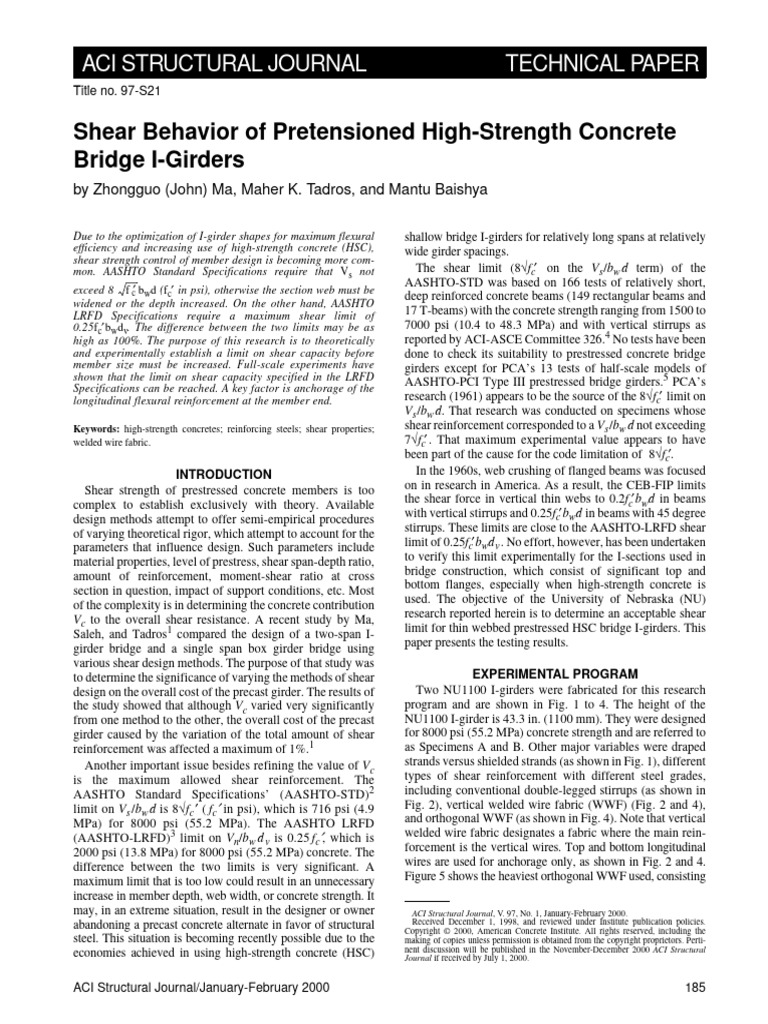2000-Ma Et. Al. - Shear Behavior of Pretensioned High Strength Concrete Bridge I-Girders-ACI ...